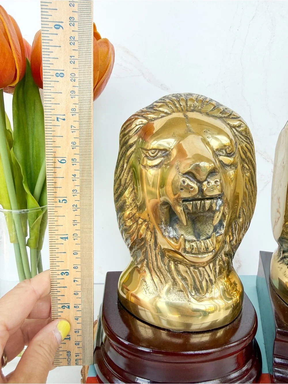 Accents | Vintage 1991 Brass Lion Head Bookends On Glossy Wood Plinths ...